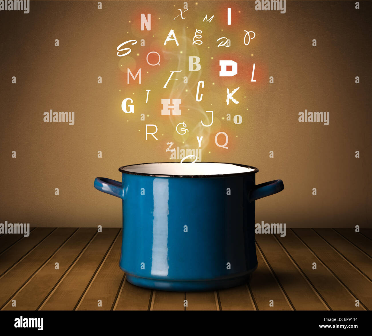 Glowing letters coming out from cooking pot Stock Photo - Alamy