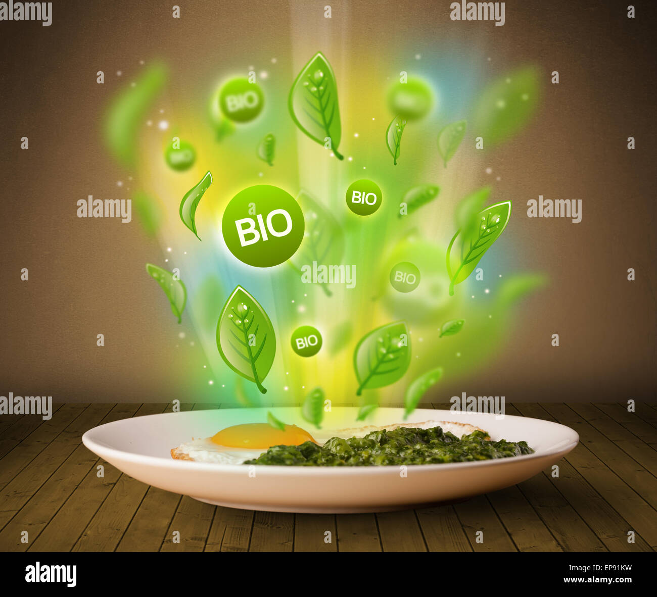 Healthy bio green plate of food Stock Photo - Alamy