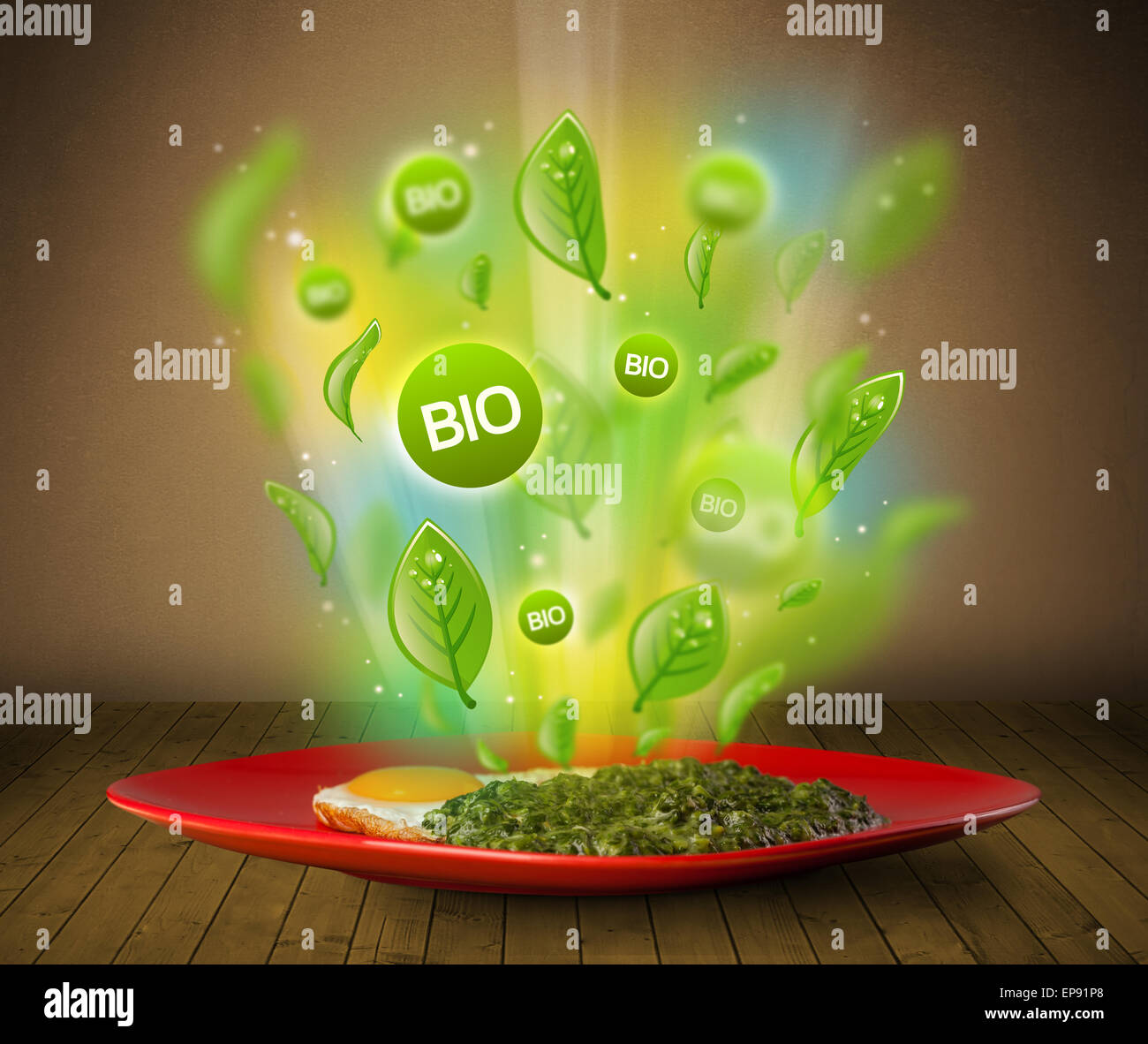 Healthy bio green plate of food Stock Photo - Alamy