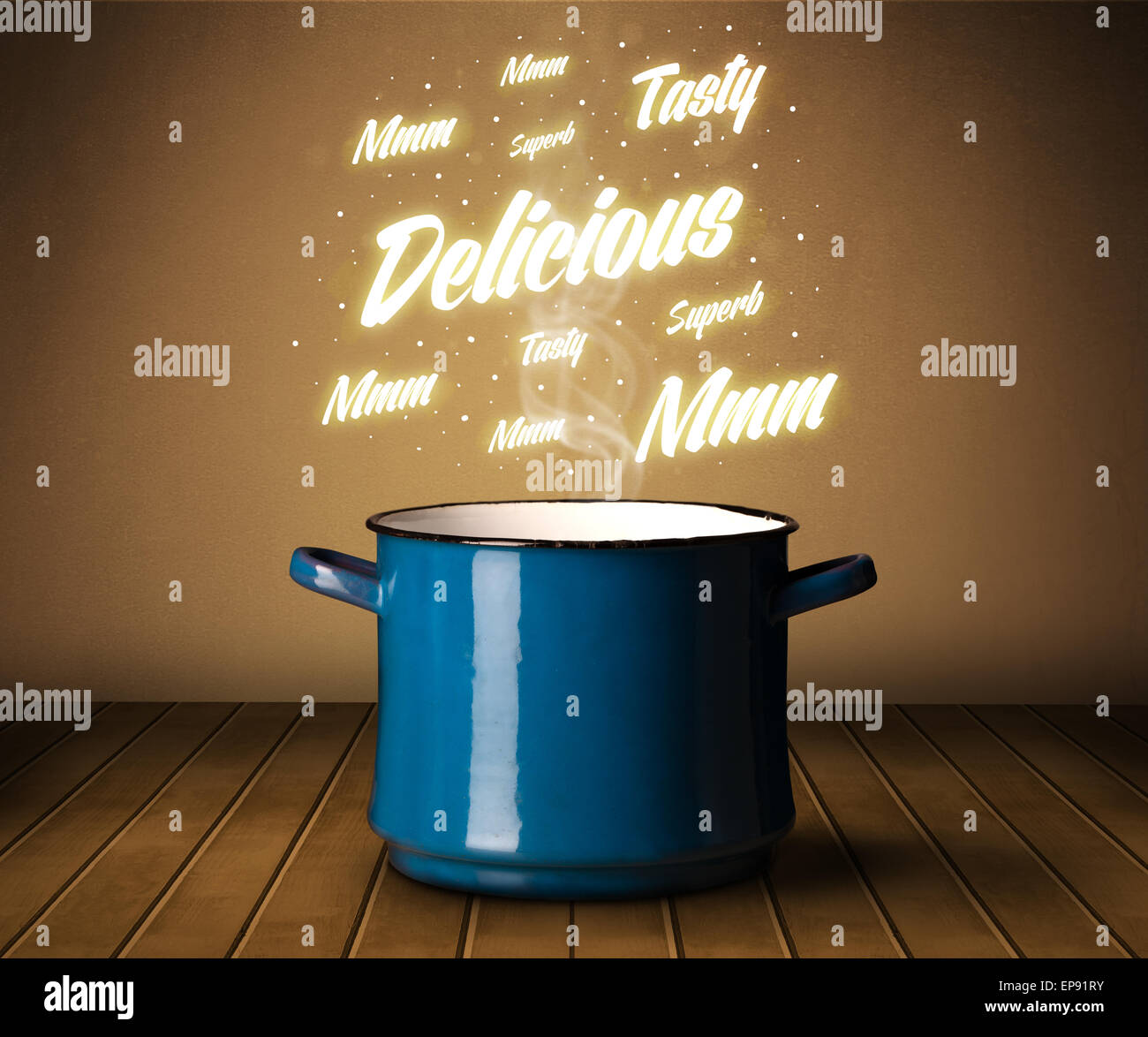 Bright comments above cooking pot Stock Photo - Alamy