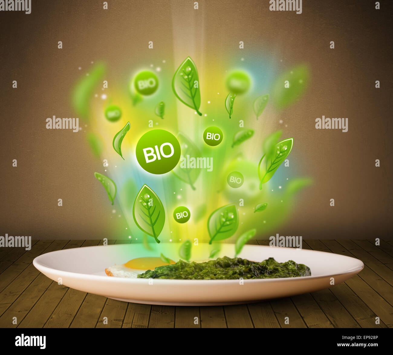 Healthy bio green plate of food Stock Photo - Alamy