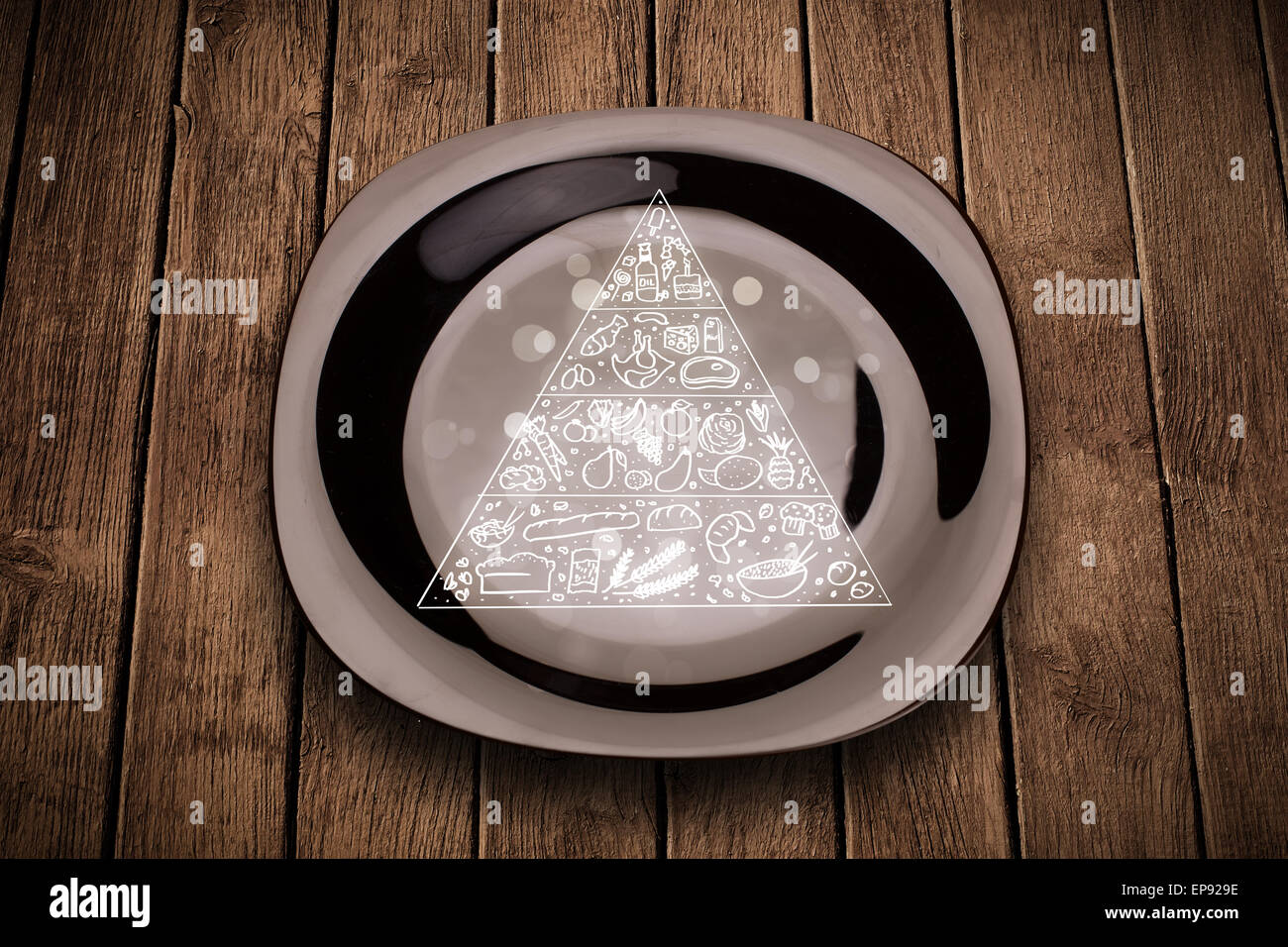 Hand drawn food pyramid on colorful dish plate Stock Photo - Alamy