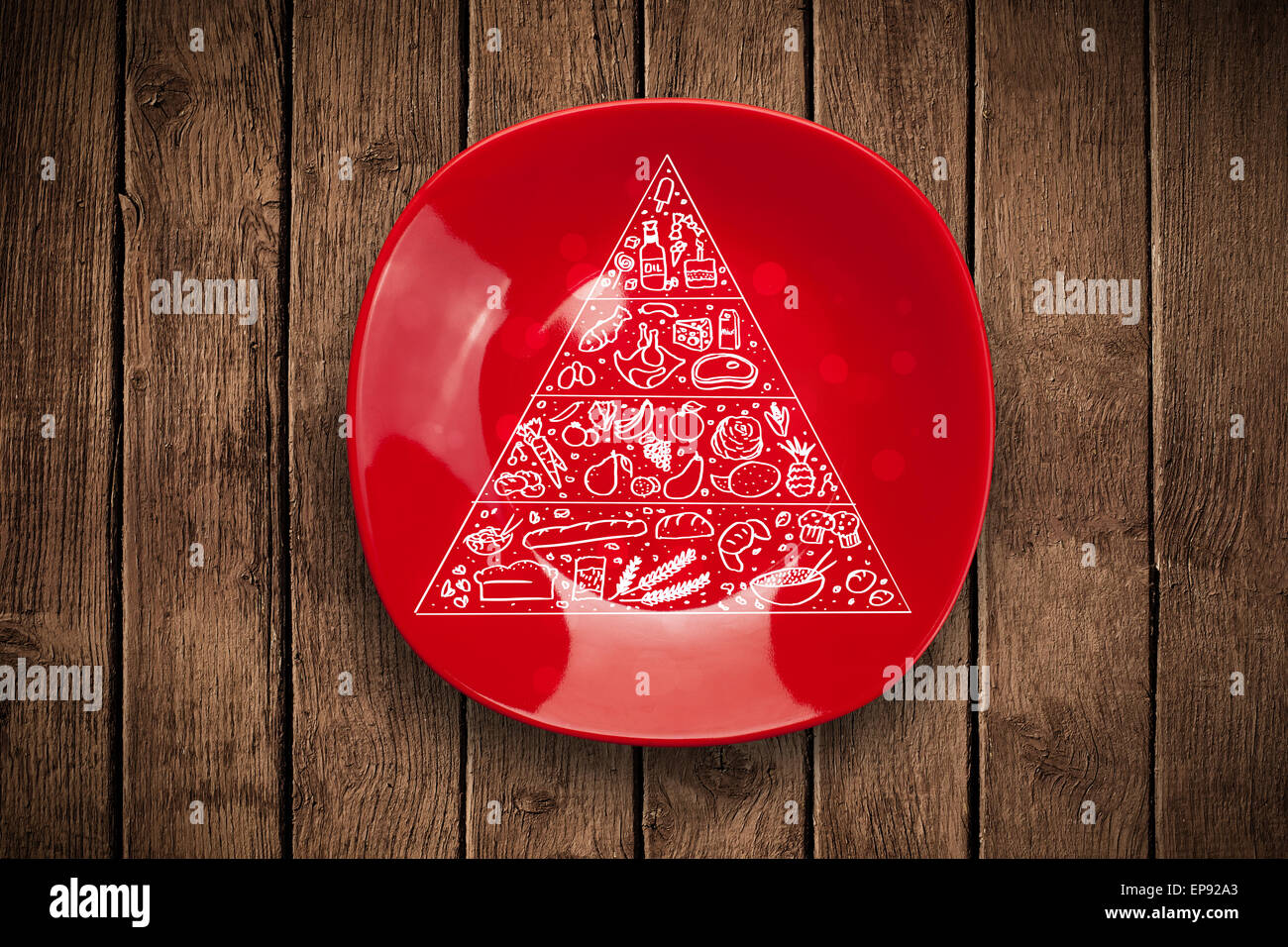 Hand drawn food pyramid on colorful dish plate Stock Photo - Alamy