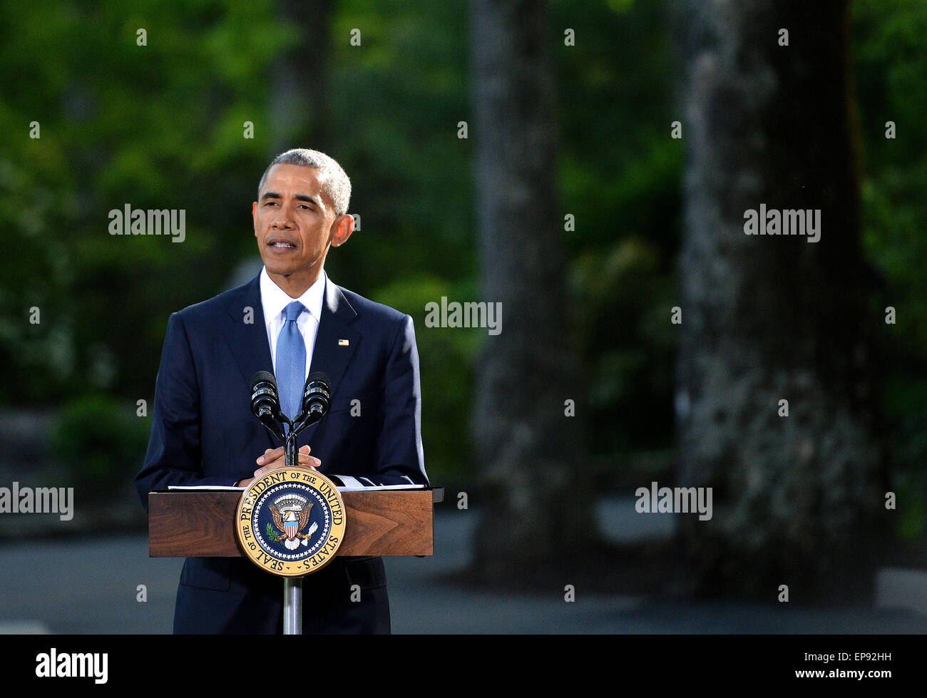 Camp David, USA. 14th May, 2015. United States President Barack Obama ...