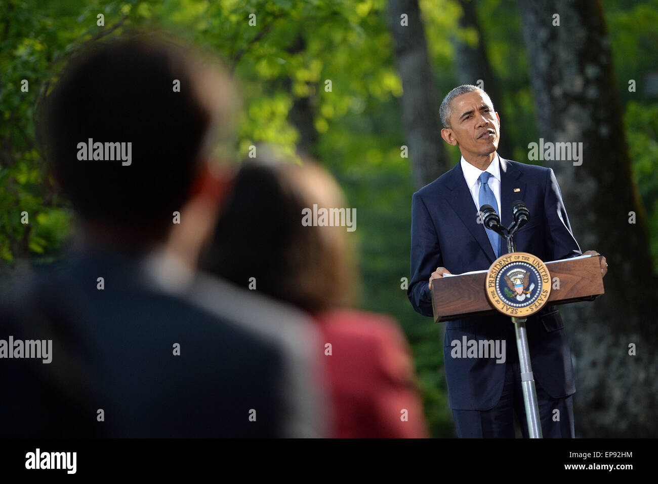 Camp David, USA. 14th May, 2015. United States President Barack Obama ...