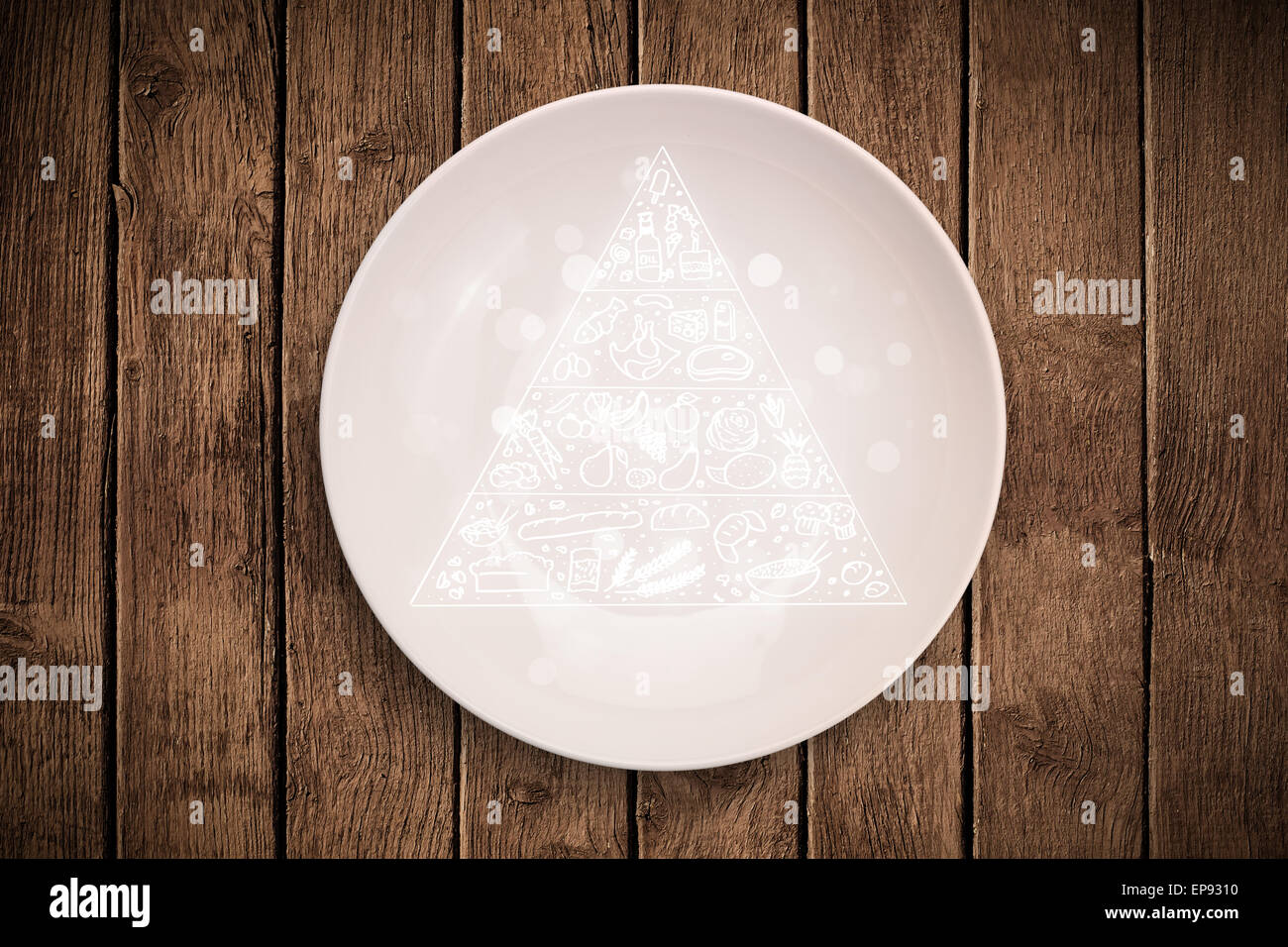 Hand drawn food pyramid on colorful dish plate Stock Photo - Alamy