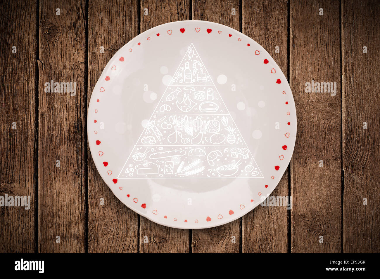 Hand drawn food pyramid on colorful dish plate Stock Photo - Alamy