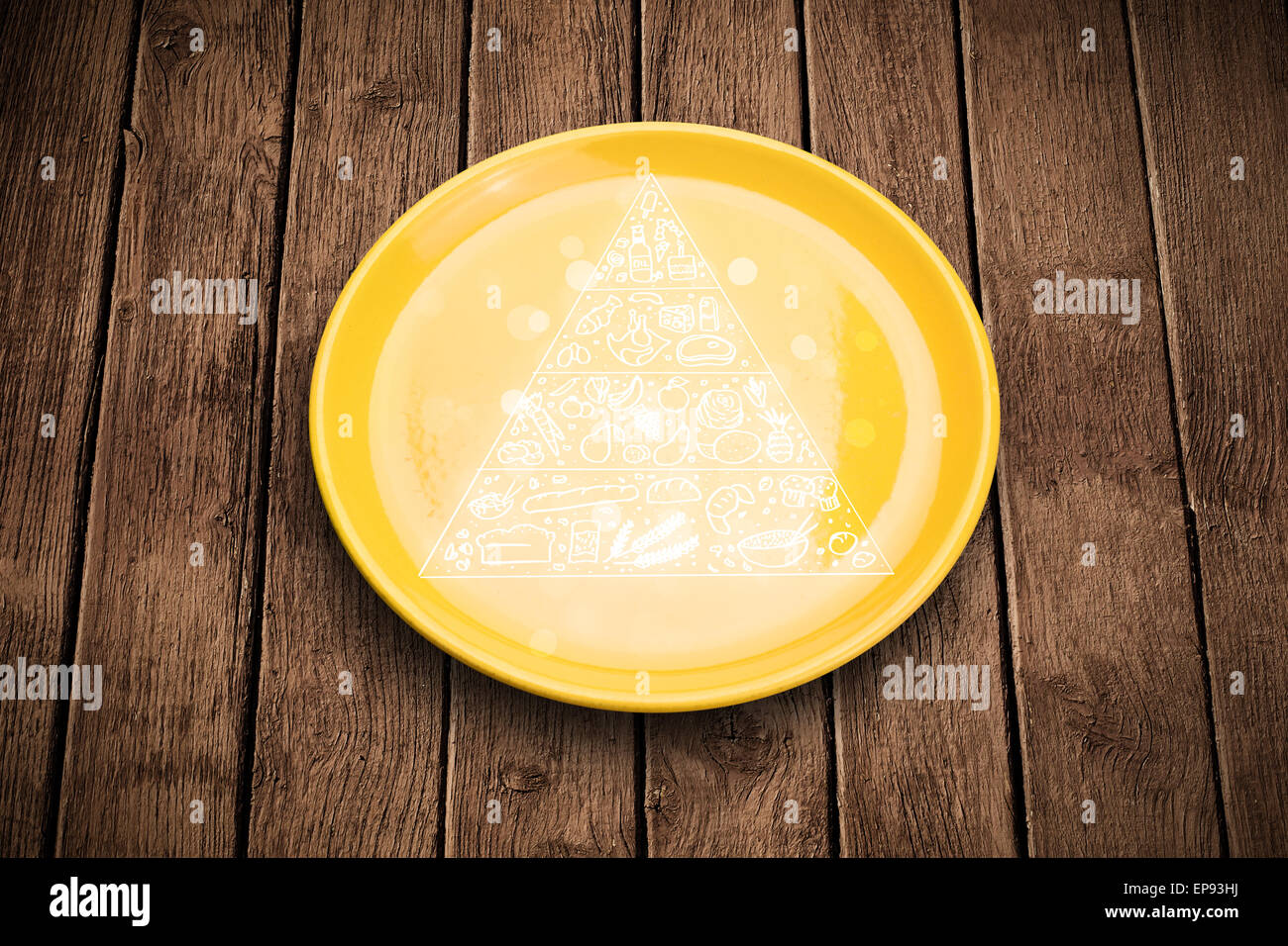 Hand drawn food pyramid on colorful dish plate Stock Photo - Alamy