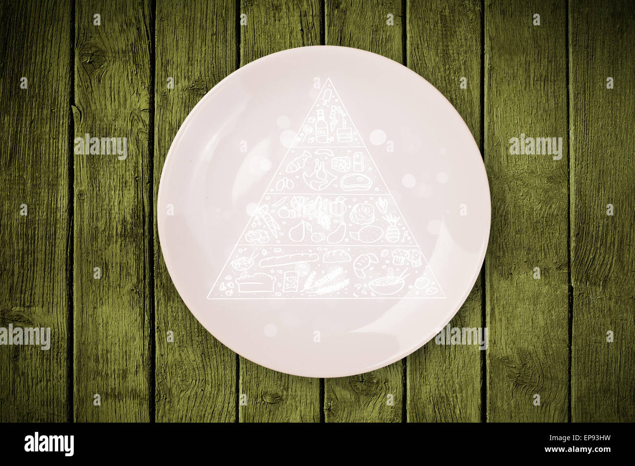 Hand drawn food pyramid on colorful dish plate Stock Photo - Alamy