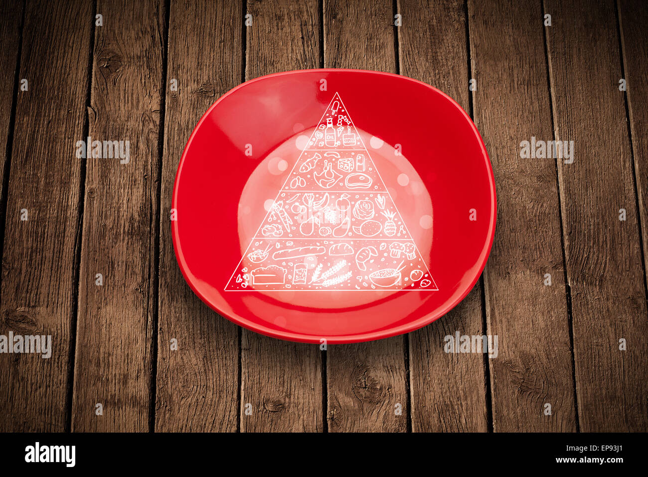 Hand drawn food pyramid on colorful dish plate Stock Photo - Alamy