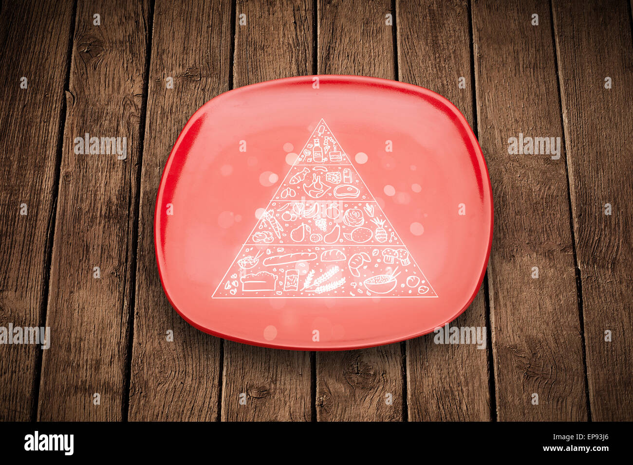 Hand drawn food pyramid on colorful dish plate Stock Photo - Alamy