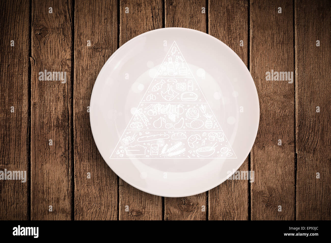 Hand drawn food pyramid on colorful dish plate Stock Photo - Alamy