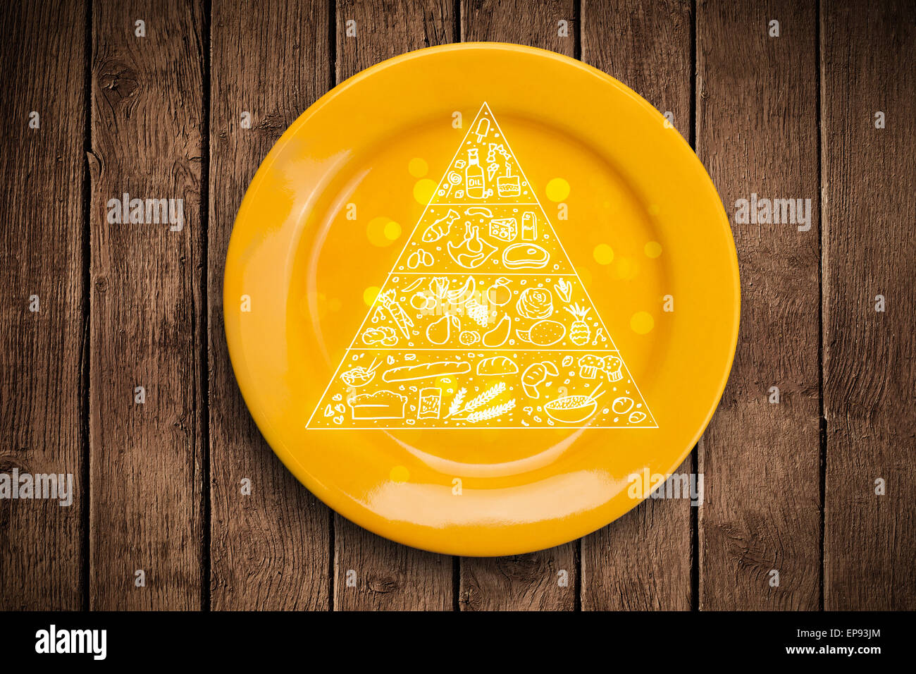 Hand drawn food pyramid on colorful dish plate Stock Photo - Alamy