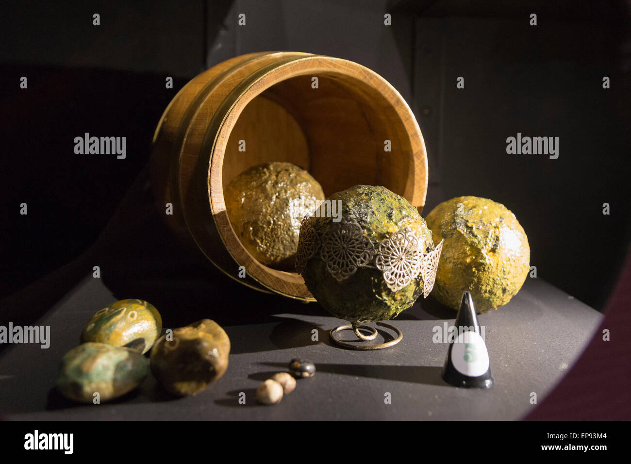 London, UK. 14 May 2015. Bezoars, hard objects from the digestive tract ...