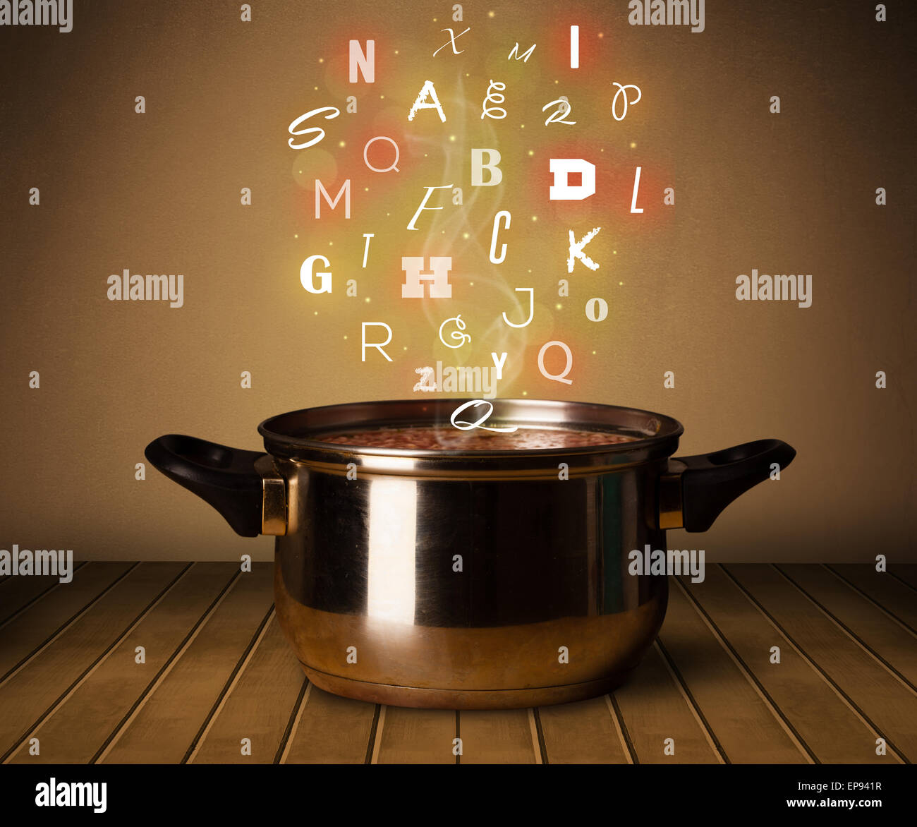 Glowing letters coming out from cooking pot Stock Photo - Alamy