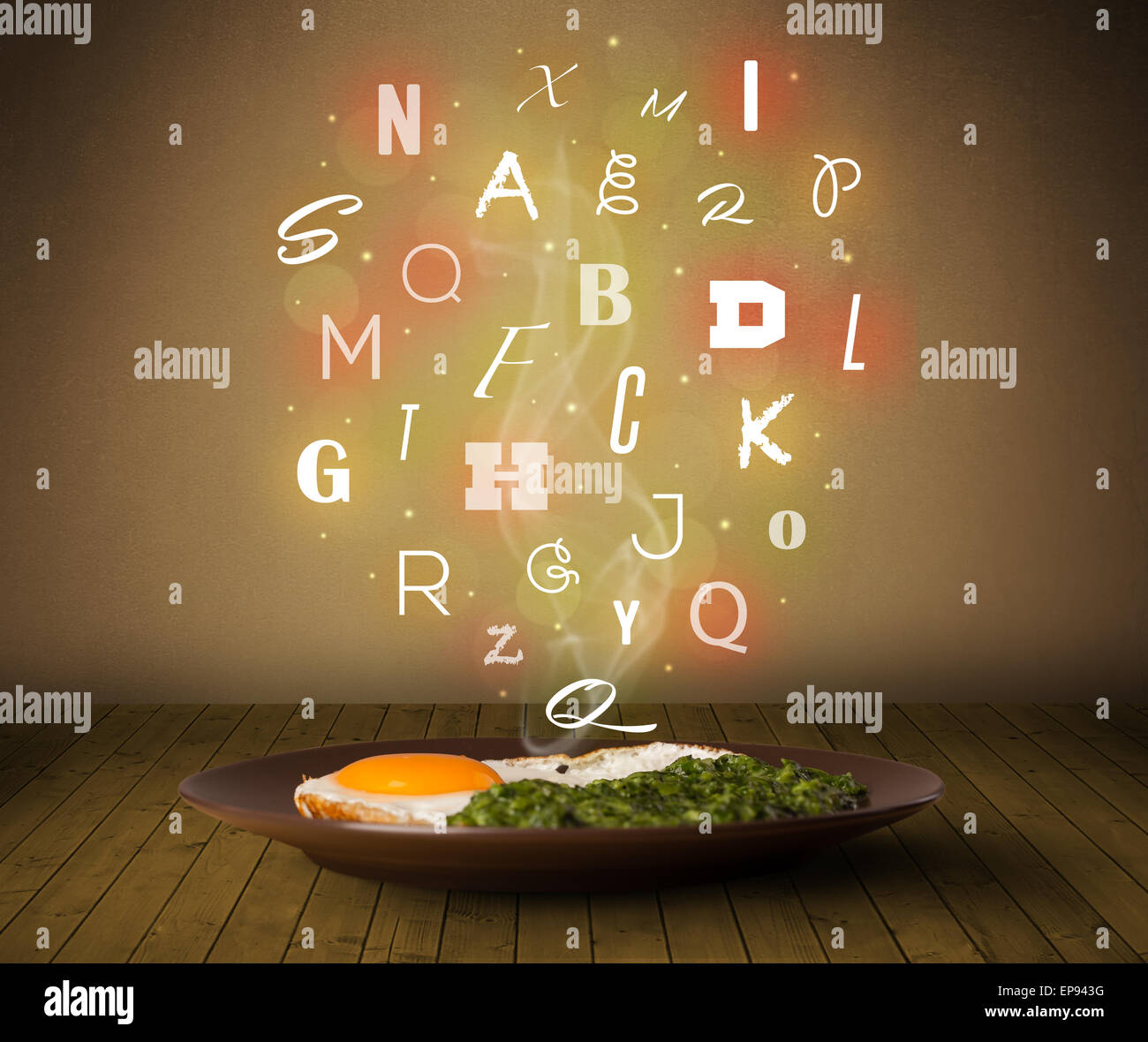 Fresh cook food with colorful letters on wood Stock Photo - Alamy