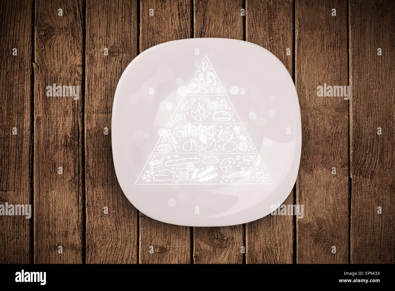 Hand drawn food pyramid on colorful dish plate Stock Photo - Alamy