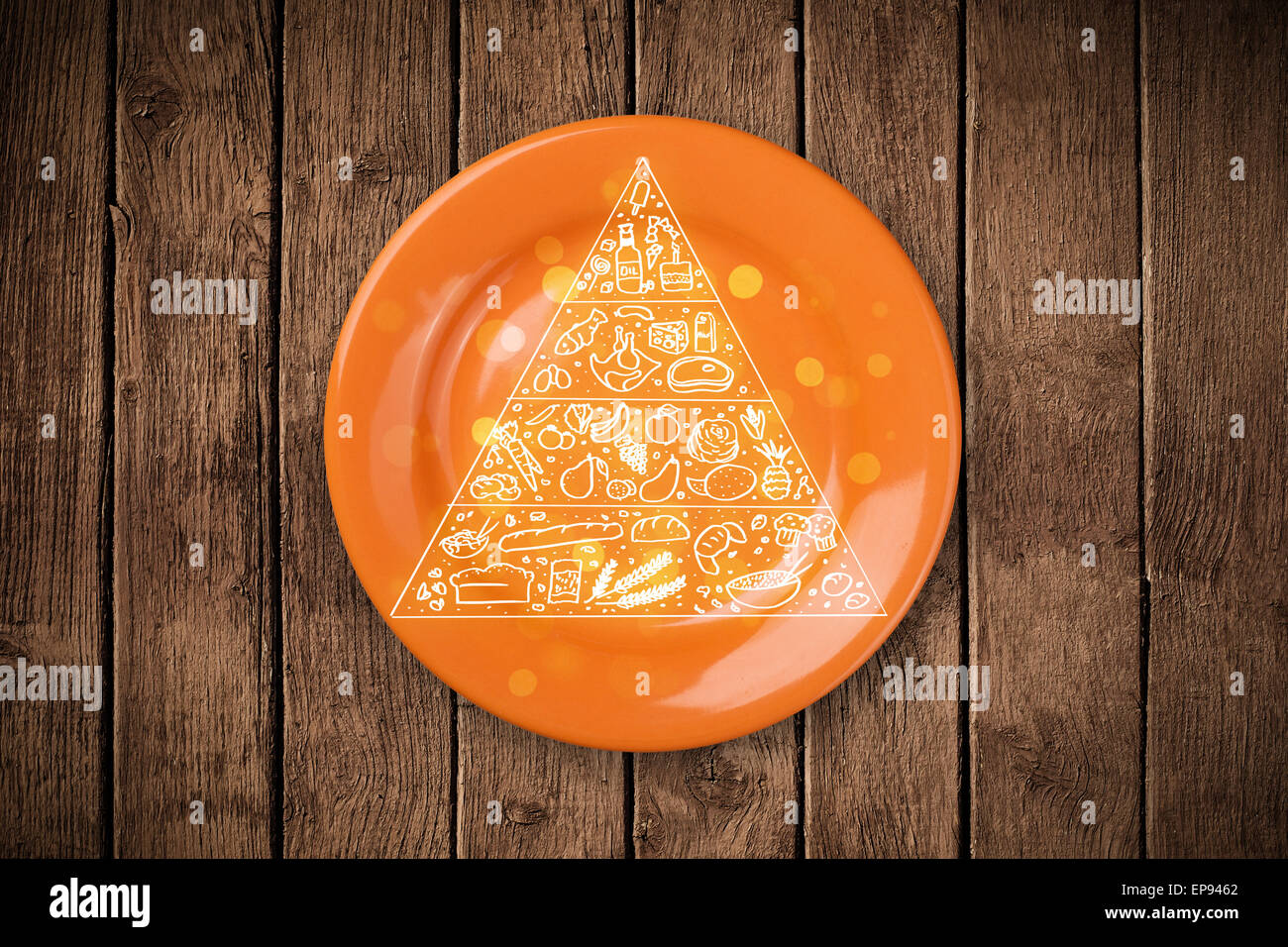 Hand drawn food pyramid on colorful dish plate Stock Photo - Alamy
