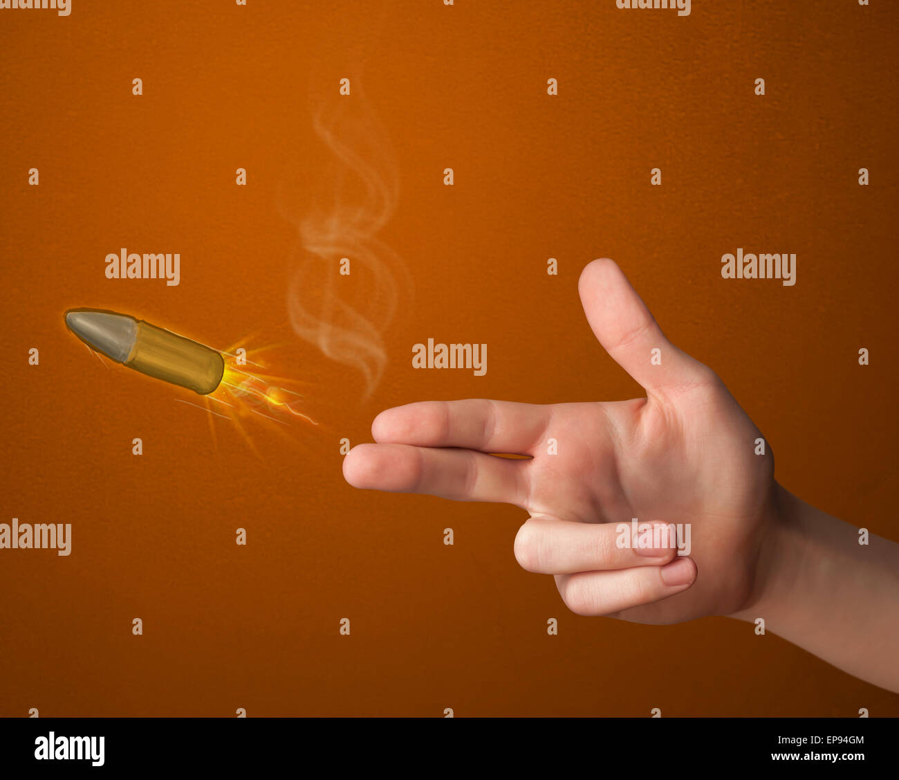 Gun shaped male hand with bullet Stock Photo - Alamy