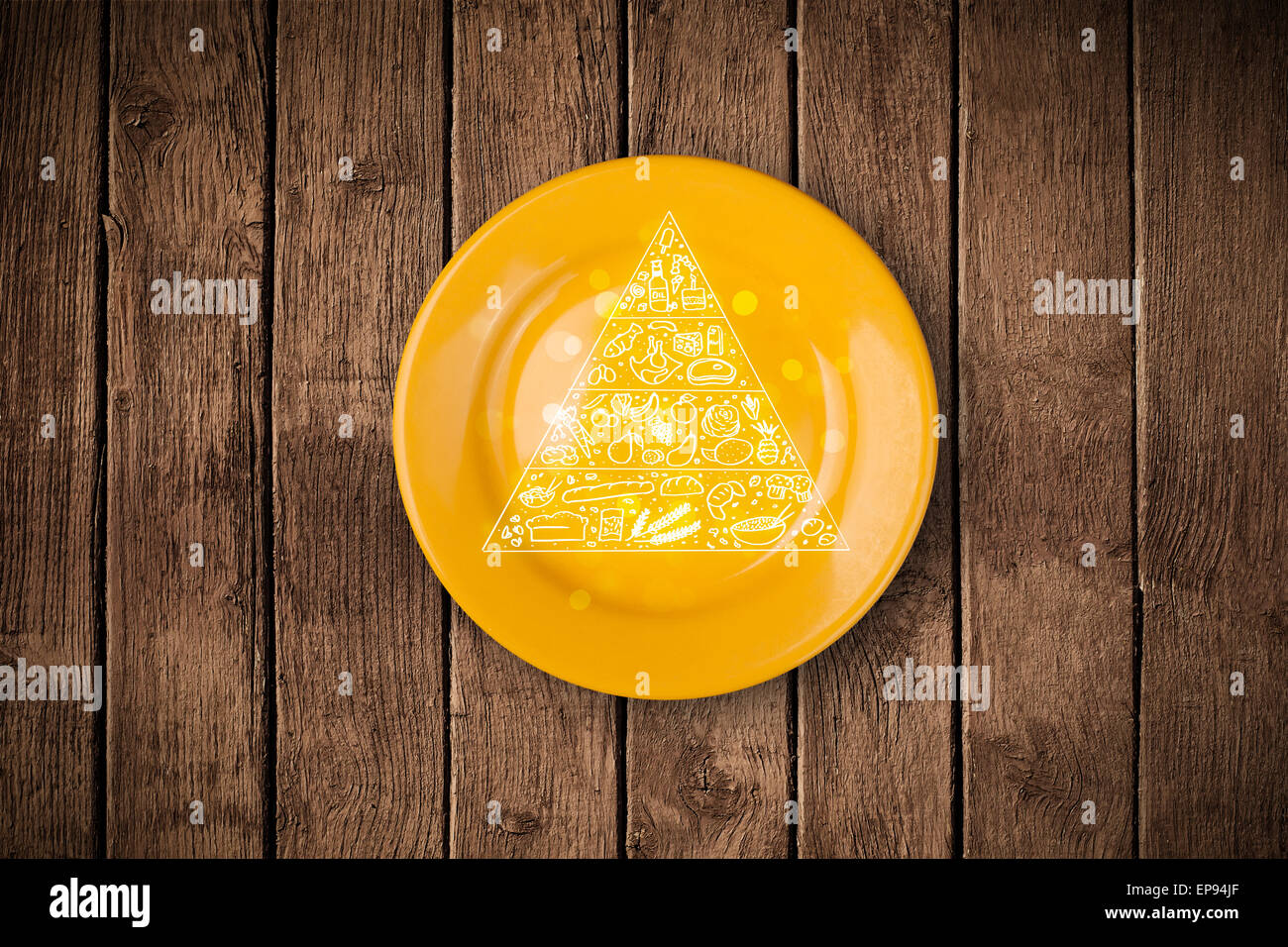 Hand drawn food pyramid on colorful dish plate Stock Photo - Alamy