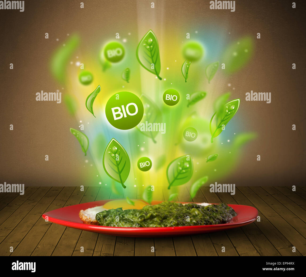 Healthy bio green plate of food Stock Photo - Alamy