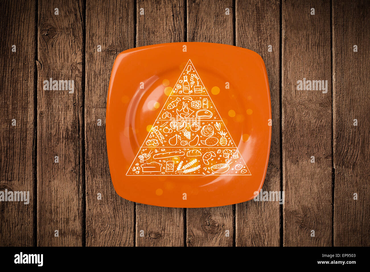 Hand drawn food pyramid on colorful dish plate Stock Photo - Alamy