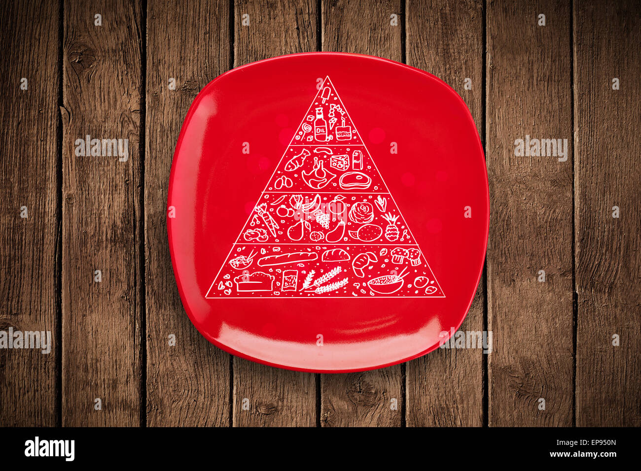 Hand drawn food pyramid on colorful dish plate Stock Photo - Alamy