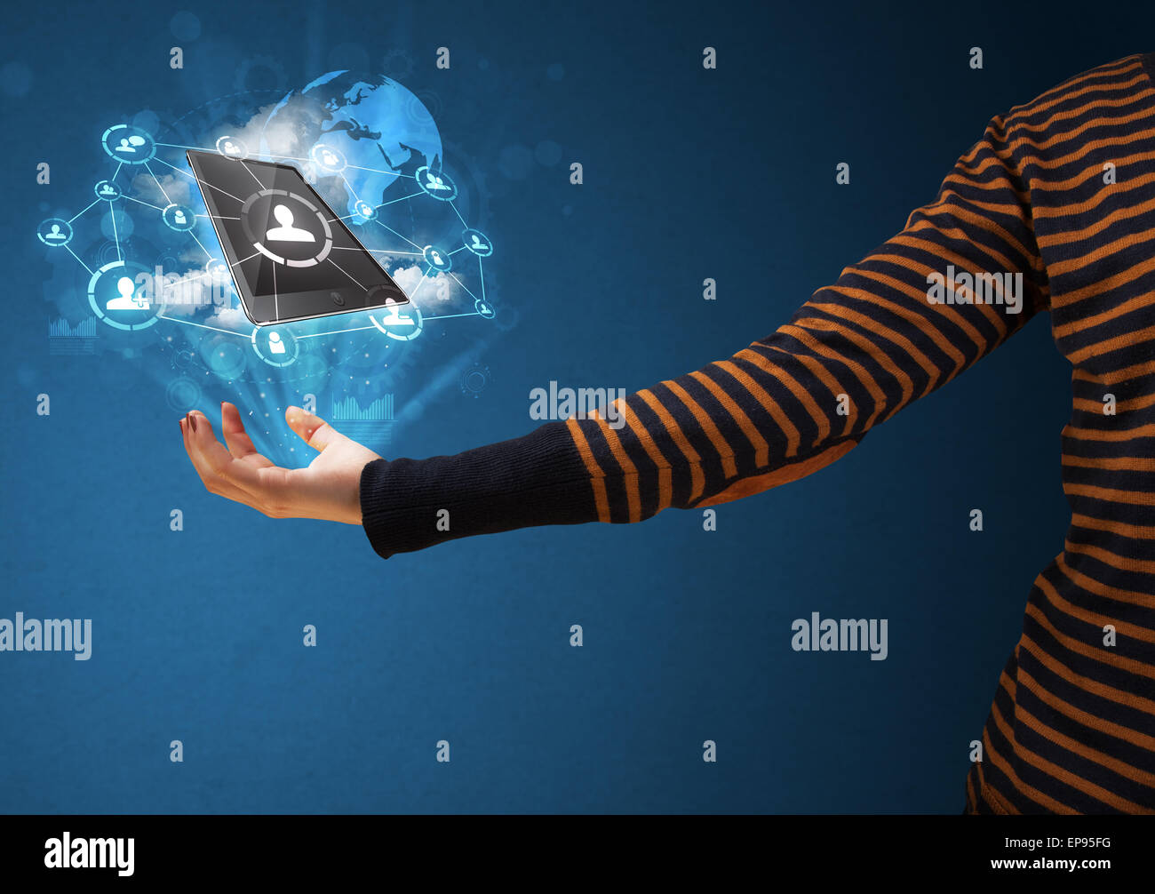 Cloud technology in the hand of a woman Stock Photo - Alamy
