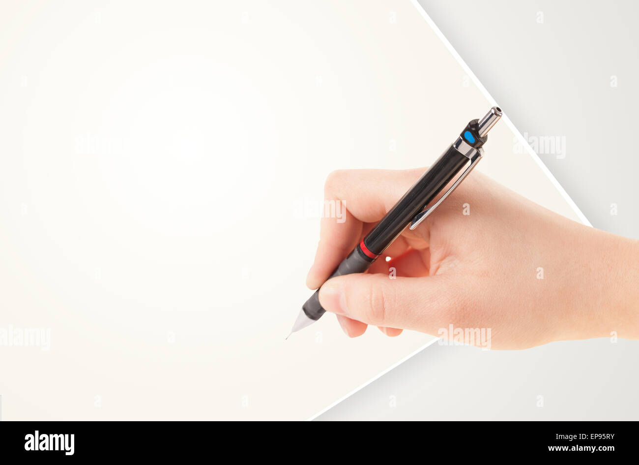 Hand writing on plain empty white paper copy space Stock Photo - Alamy