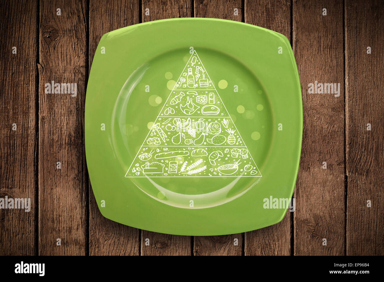Hand drawn food pyramid on colorful dish plate Stock Photo - Alamy