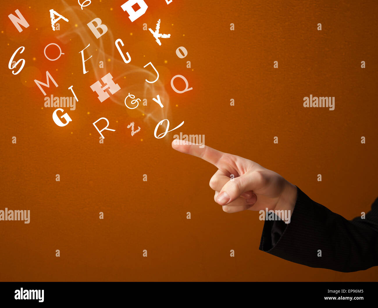 Letters coming out of gun shaped hands Stock Photo - Alamy