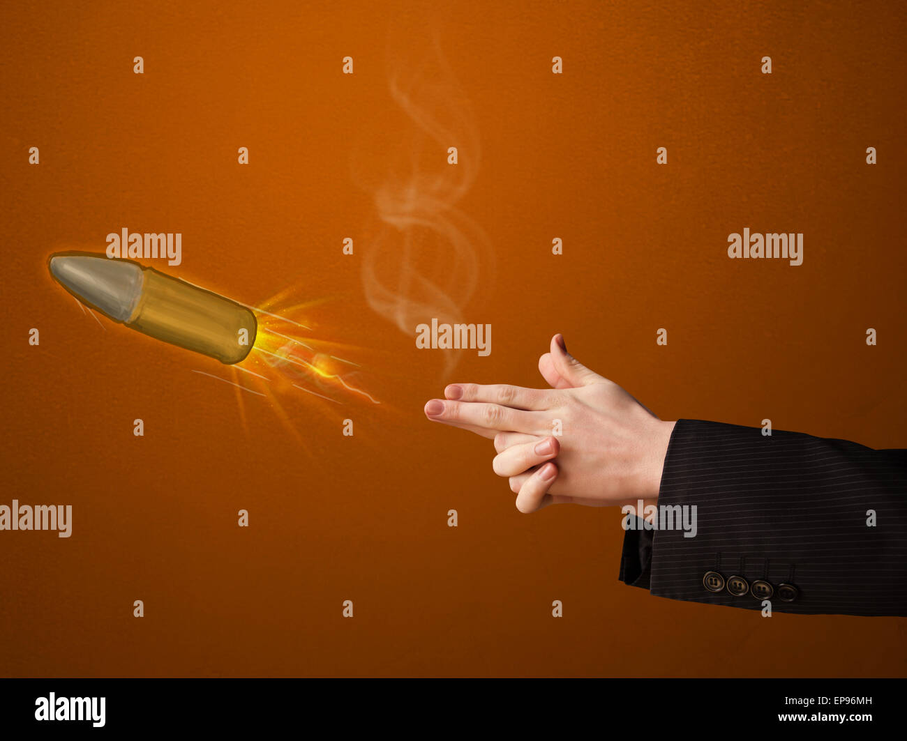 Gun shaped male hand with bullet Stock Photo - Alamy