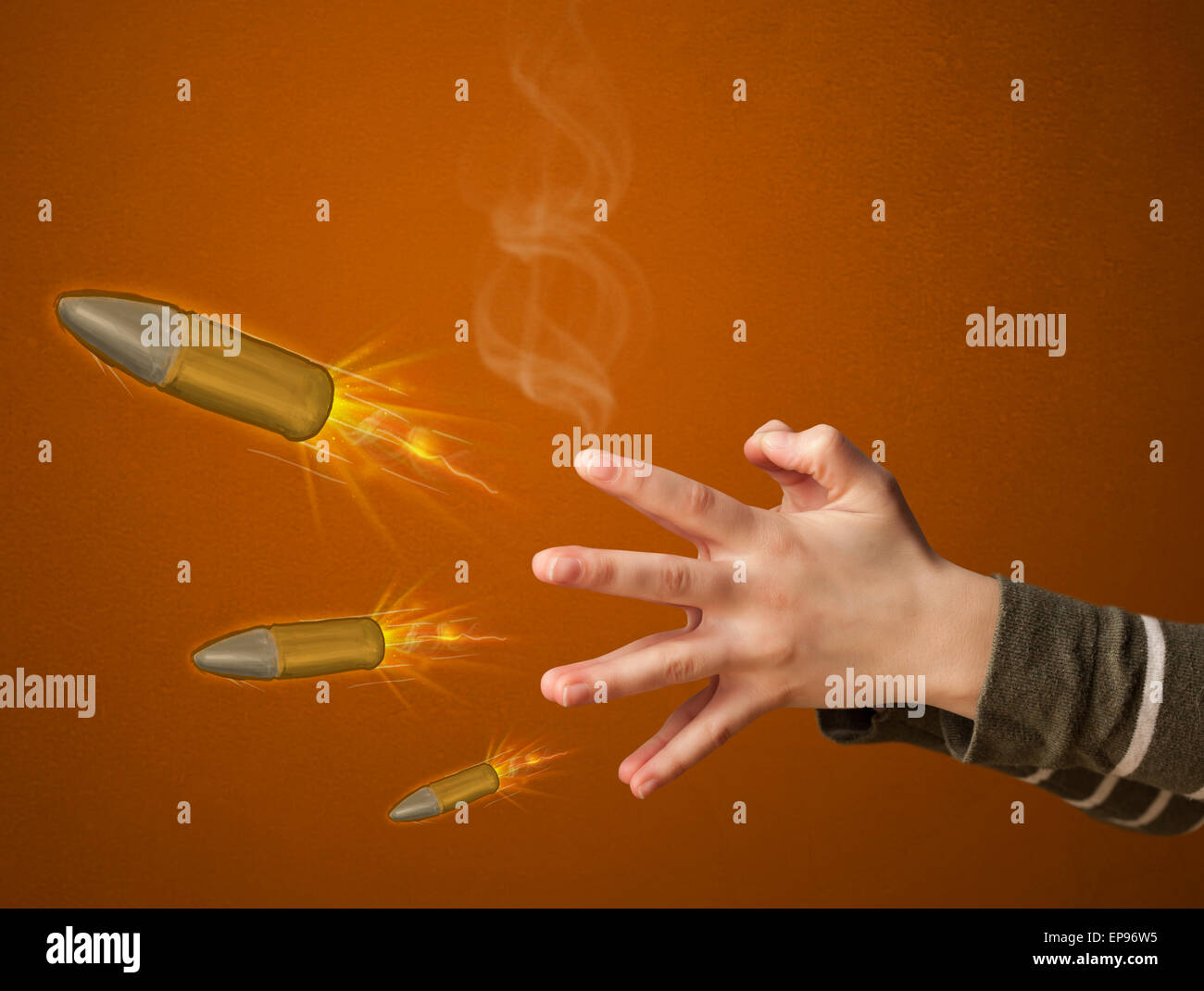 Gun shaped woman hand with bullet Stock Photo - Alamy