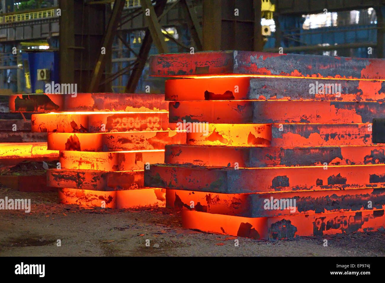 Industry steel, Hot slab stack Stock Photo - Alamy