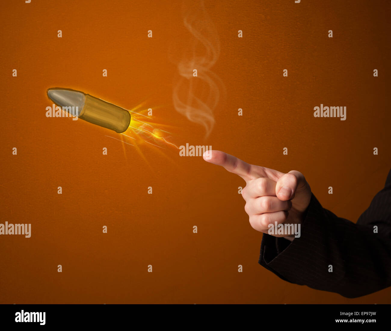 Gun shaped male hand with bullet Stock Photo - Alamy