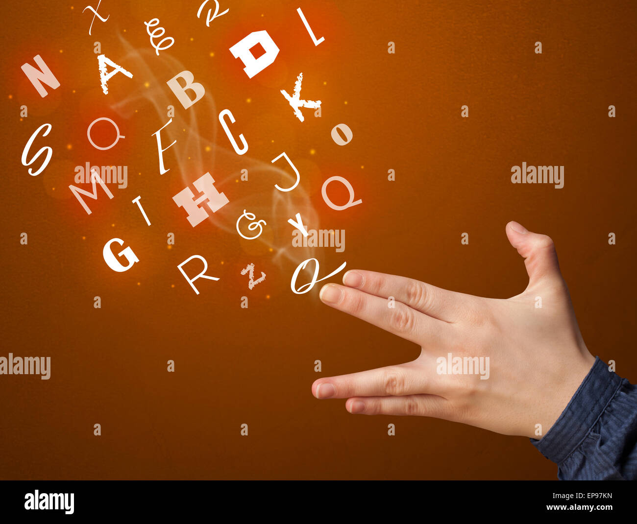 Letters coming out of gun shaped hands Stock Photo - Alamy