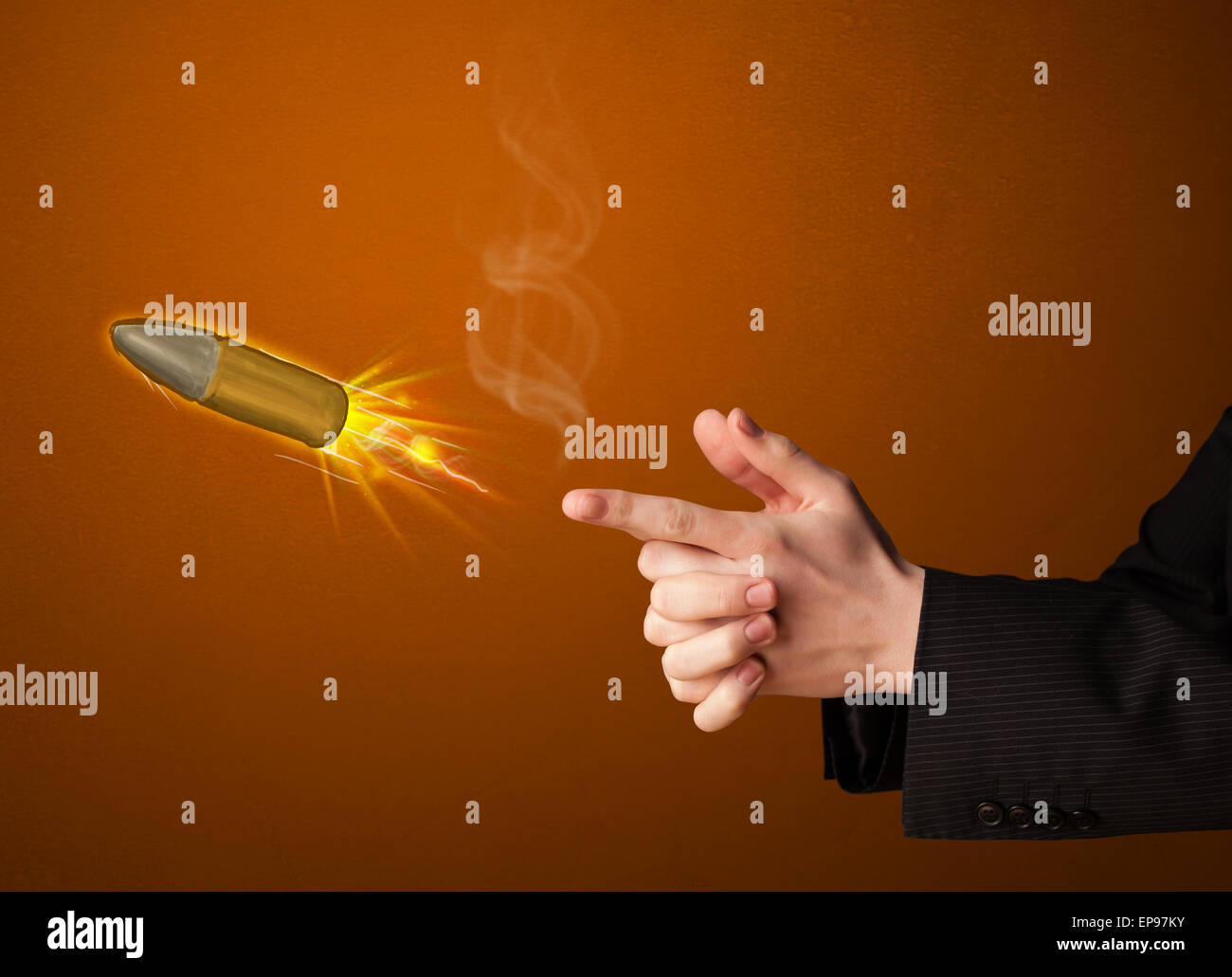 Gun shaped male hand with bullet Stock Photo - Alamy