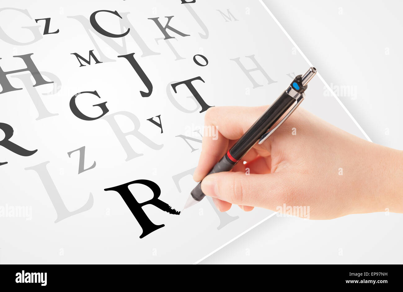 Hand writing various letters on white plain paper Stock Photo - Alamy