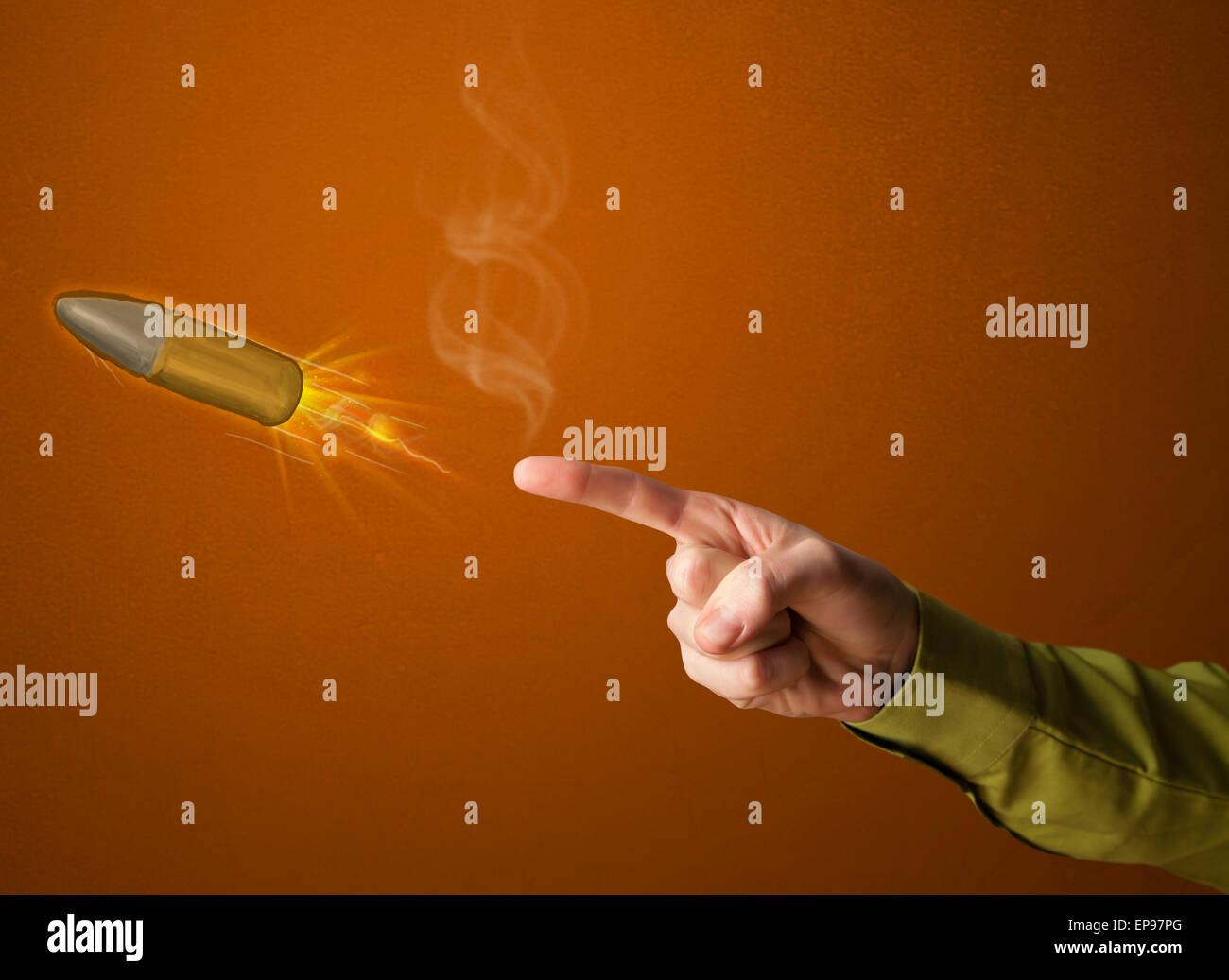 Gun shaped male hand with bullet Stock Photo - Alamy