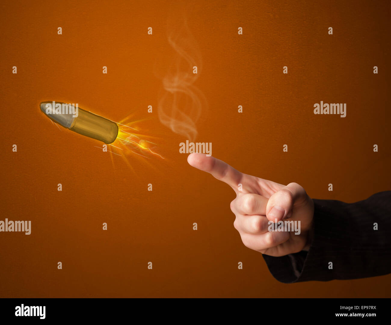 Gun shaped male hand with bullet Stock Photo - Alamy