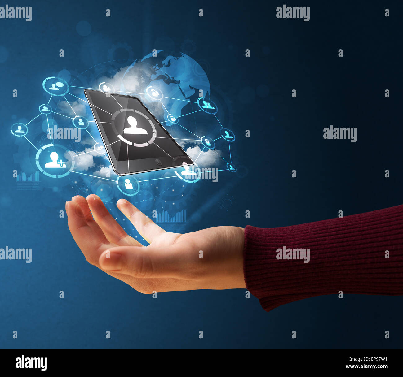 Cloud technology in the hand of a woman Stock Photo - Alamy
