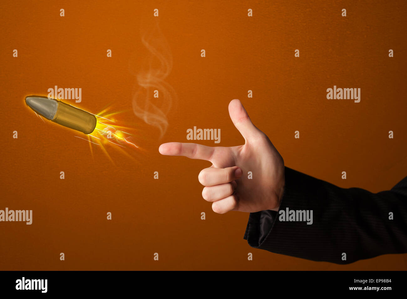 Gun shaped male hand with bullet Stock Photo - Alamy