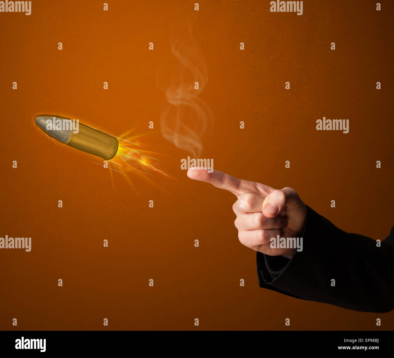 Gun shaped male hand with bullet Stock Photo - Alamy