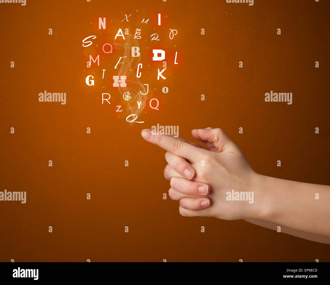 Letters coming out of gun shaped hands Stock Photo - Alamy