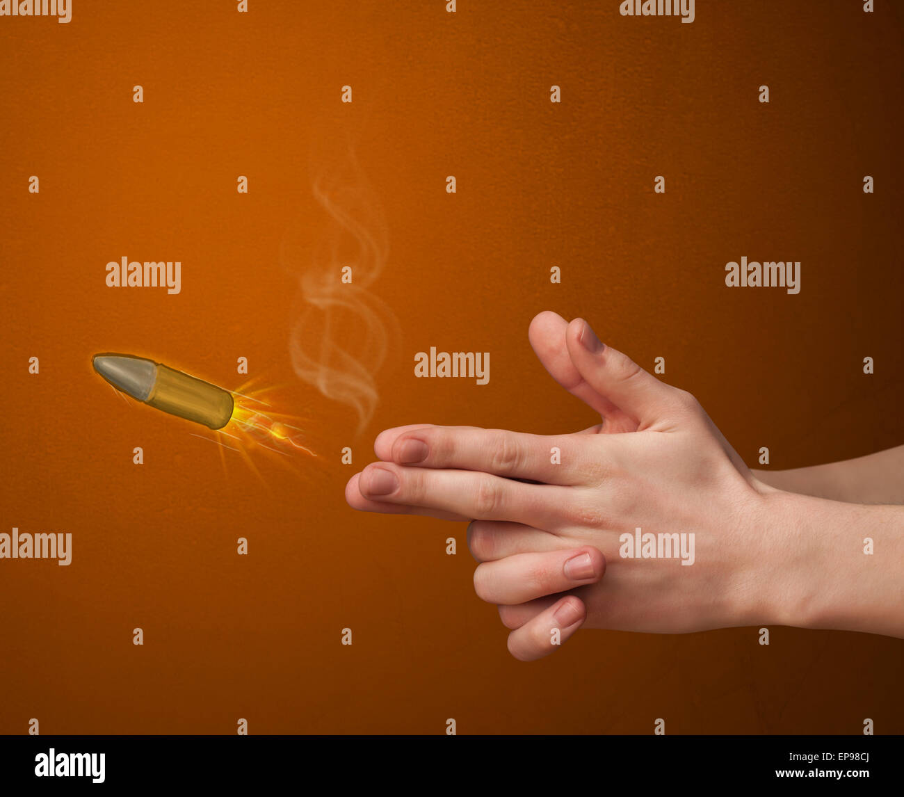 Gun shaped male hand with bullet Stock Photo - Alamy