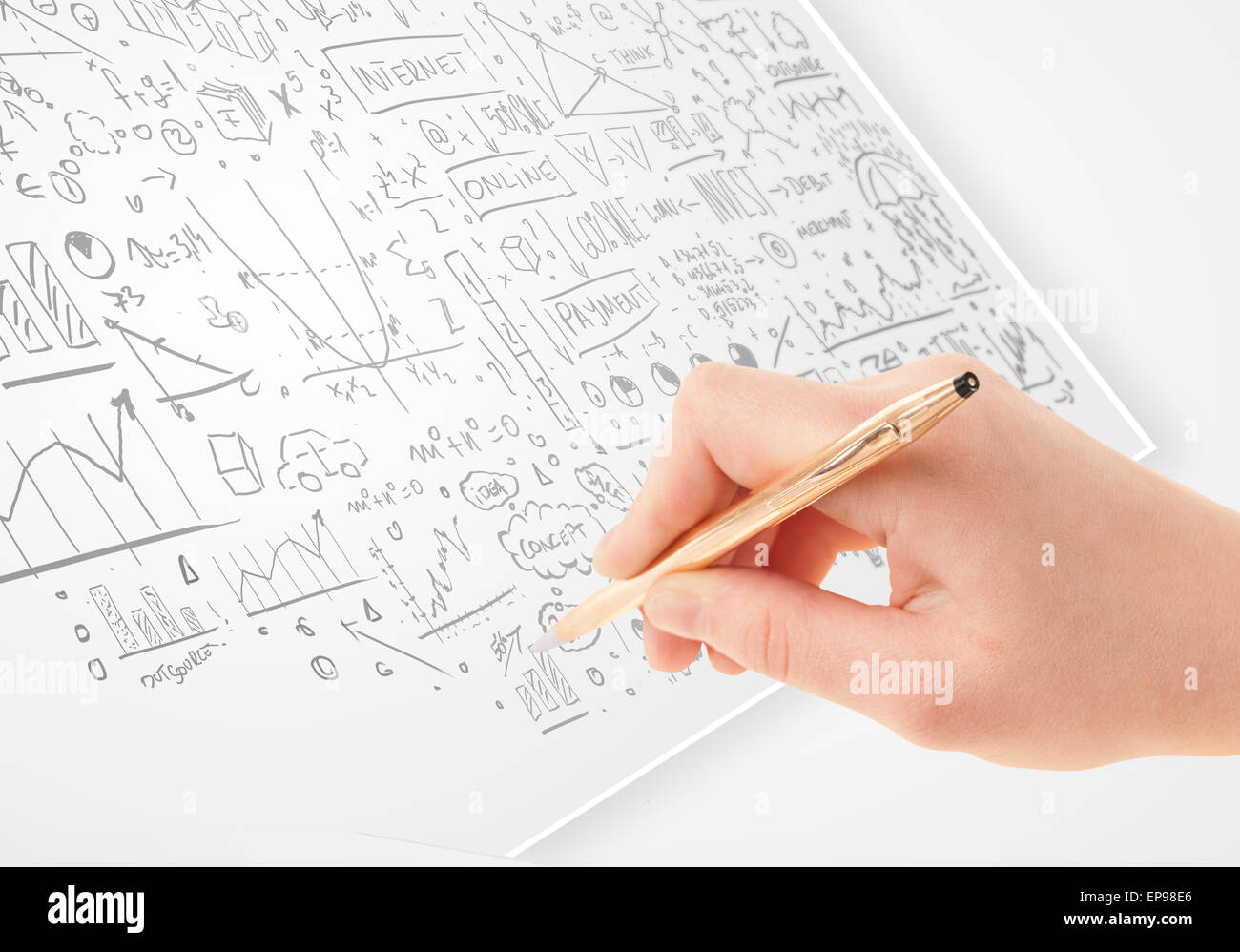 Human hand sketching ideas on a white paper Stock Photo - Alamy