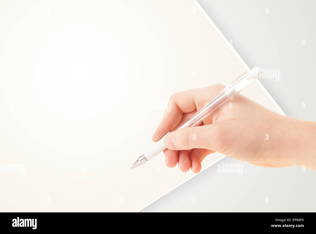 Hand writing on plain empty white paper copy space Stock Photo - Alamy