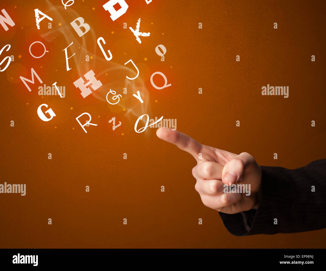 Letters coming out of gun shaped hands Stock Photo - Alamy