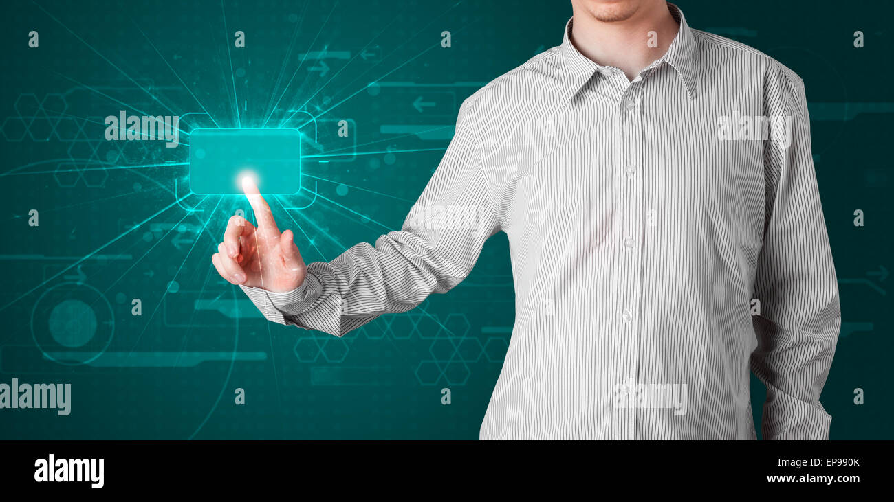 Businessman pressing high tech type of modern buttons Stock Photo - Alamy