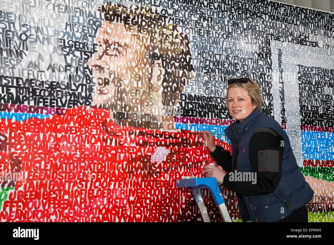 A mural portrait of departing Liverpool FC captain Steven Gerrard ...